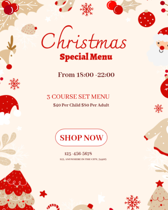 White Pastel Christmas Special Menu Instagram Portrait Template ...