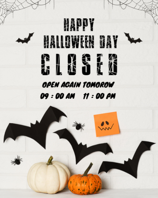 White Pastel Closed For Halloween Holidays Instagram Portrait Template ...