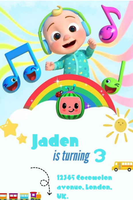 White Pastel Cocomelon Birthday Invite Pinterest Graphic Template ...