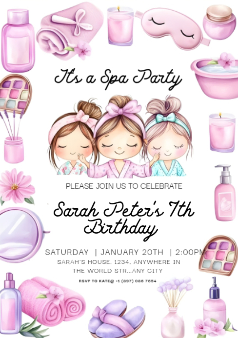White Pastel Cute Girls Spa Party Birthday Invitation Template - Pamper ...