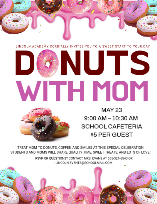 White Pastel Donuts With Mom Invite Flyer (us Letter) Template ...