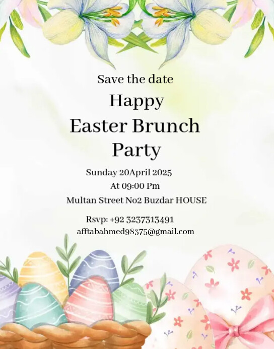 White Pastel Easter Brunch Party Invitation Cards Poster/wallboard ...