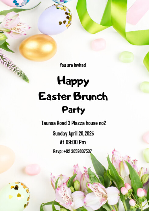 White Pastel Easter Day Party A5 Template | PosterMyWall