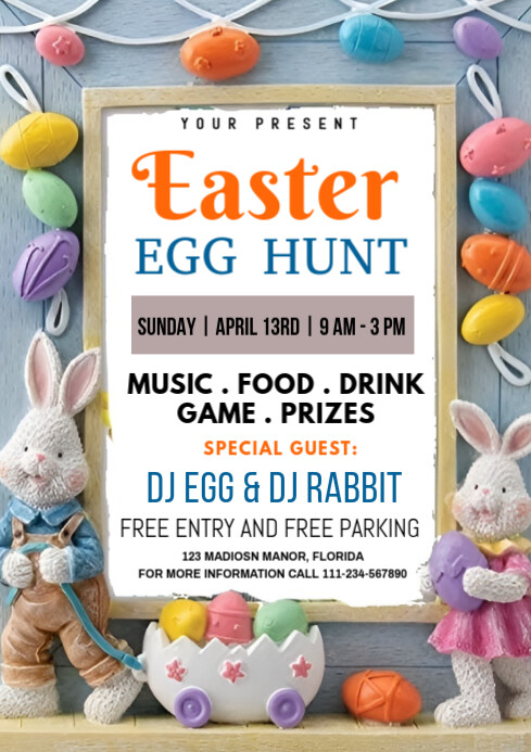 White Pastel Easter Egg Hunt Party A4 Template | PosterMyWall