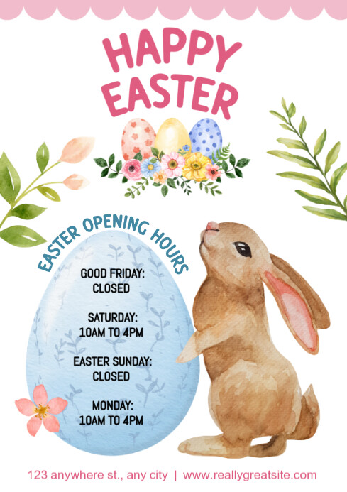 White Pastel Easter Opening Hours A2 Template | PosterMyWall