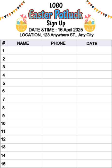 White Pastel Easter Potluck Poster Template | PosterMyWall