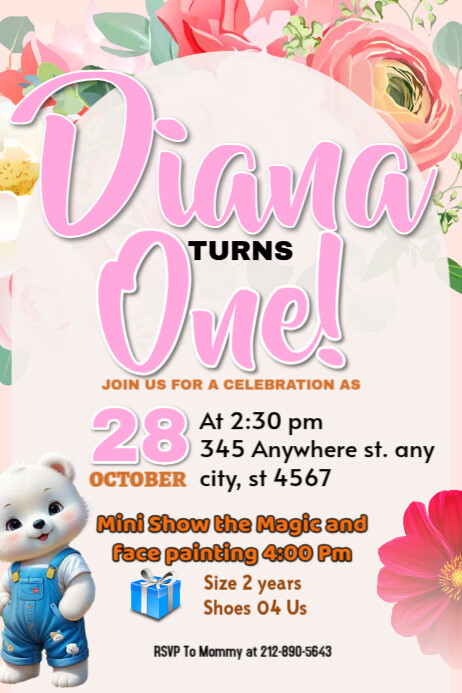 White Pastel Editable Kids Birthday Party Poster Template | PosterMyWall