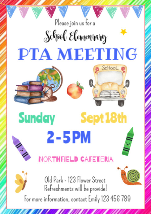 White Pastel Elementary Pta Meeting A6 Template | PosterMyWall