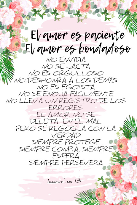 Plantilla de White Pastel Floral Poster El Amor Es Pacient | PosterMyWall