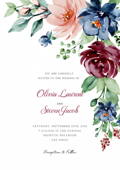 Modèle White Pastel Floral Watercolor Wedding Invitation Template A5 ...