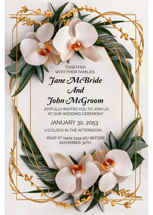 White Pastel Floral Wedding Card A6 Templat | PosterMyWall