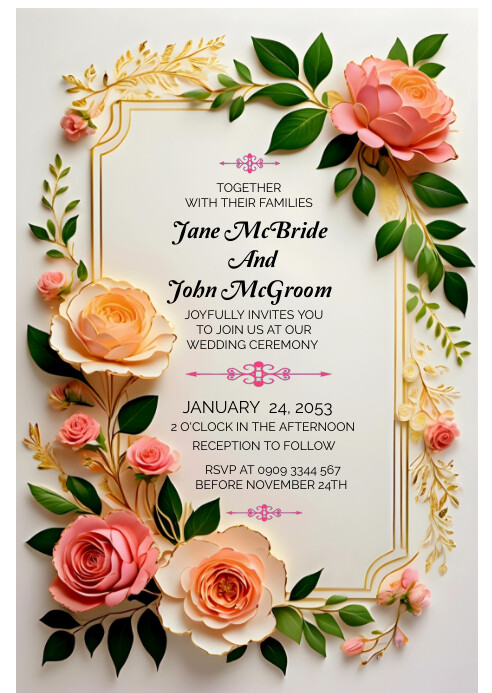 White Pastel Floral Wedding Card A6 Modelo | PosterMyWall