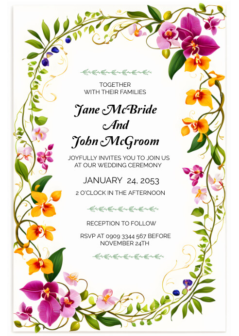 White Pastel Floral Wedding Card A6 Template | PosterMyWall