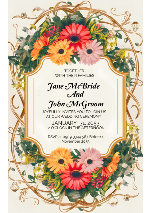 White Pastel Floral Wedding Card A6 Template | PosterMyWall