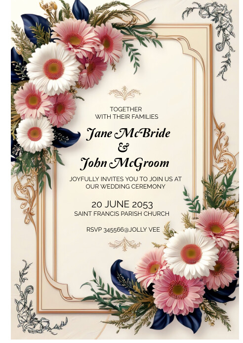 White Pastel Floral Wedding Card A6 Templat | PosterMyWall