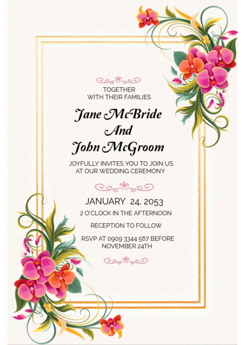 White Pastel Floral Wedding Invitation Card A6 Template | PosterMyWall