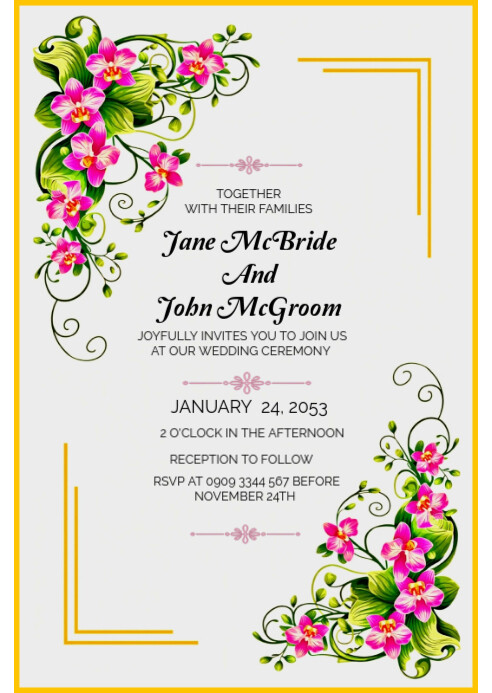 White Pastel Floral Wedding Invitation Card A6 Templat | PosterMyWall