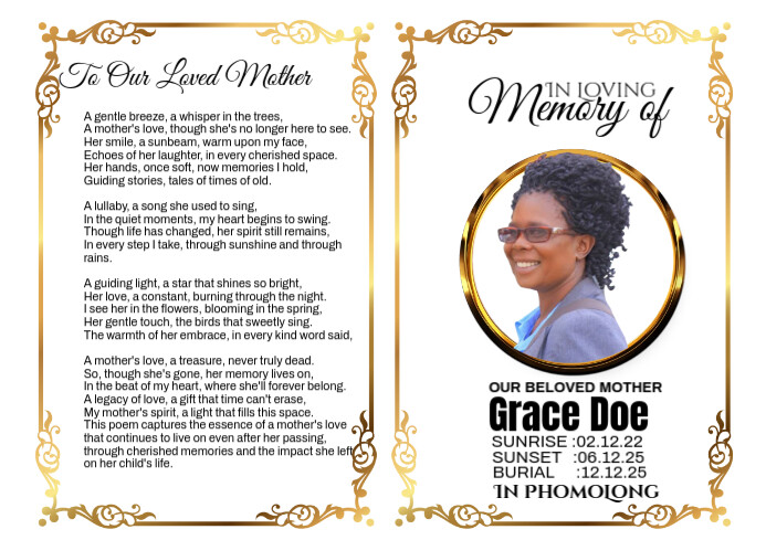 White Pastel Funeral Program A3 Template | PosterMyWall