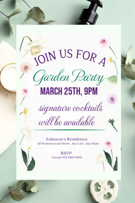White Pastel Garden Party Poster Template | PosterMyWall