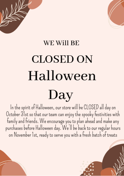 White Pastel Halloween Closed A4 Template | PosterMyWall