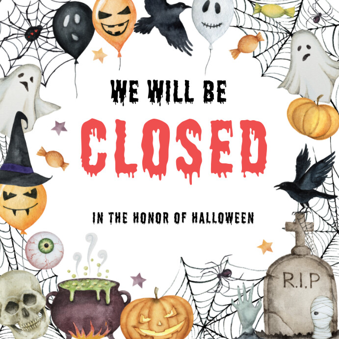 White Pastel Halloween Day Closed Announcement Instagram Post Template ...