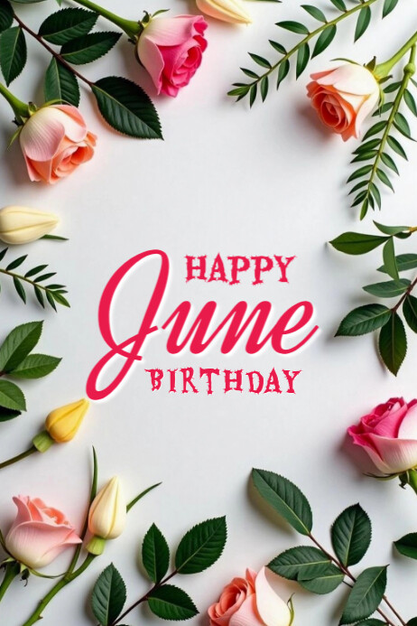 White Pastel Happy Birthday June Banner 4' × 6' Template | PosterMyWall