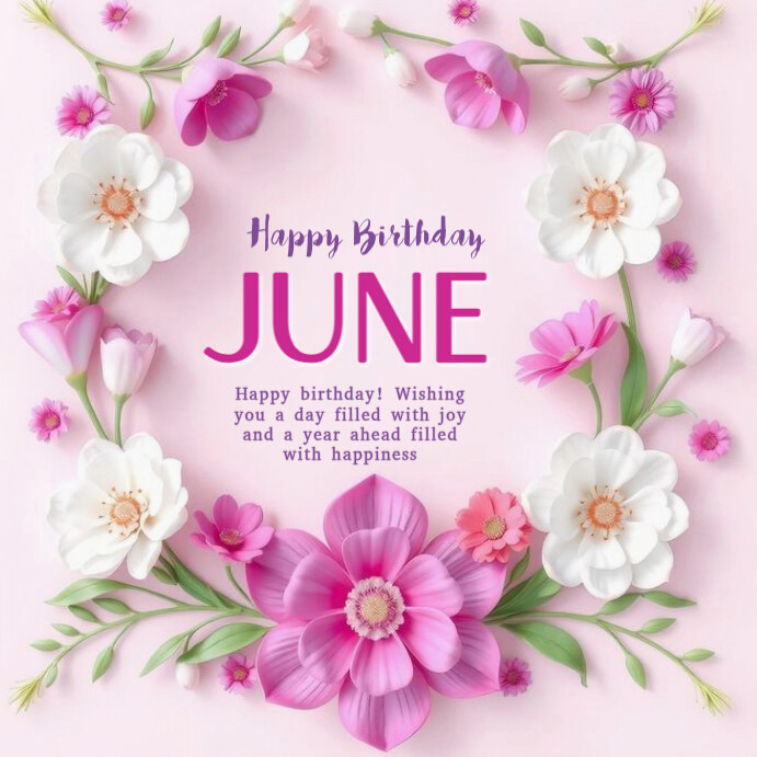 White Pastel Happy Birthday June Instagram Post Template | PosterMyWall