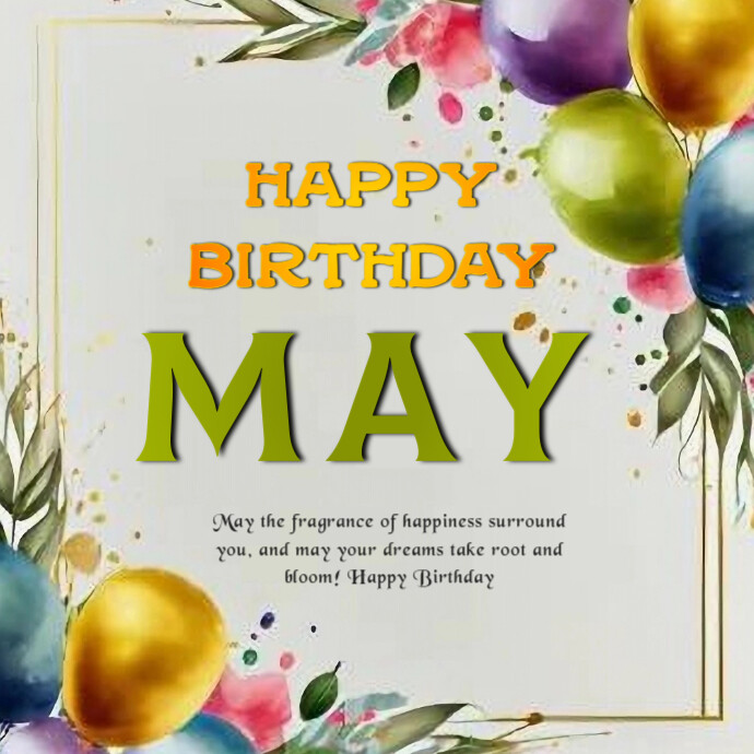 White Pastel Happy Birthday May Logo Template | PosterMyWall