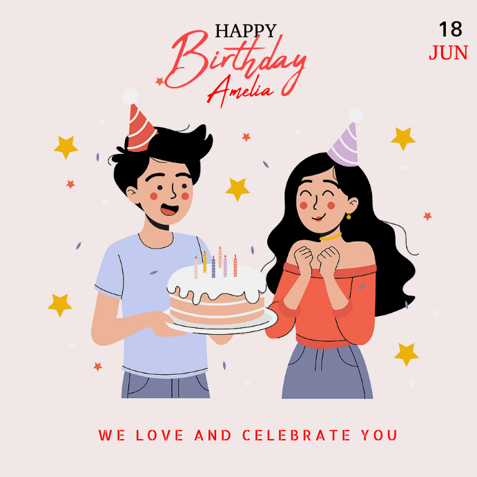 White Pastel Happy Birthday Square (1:1) | PosterMyWall