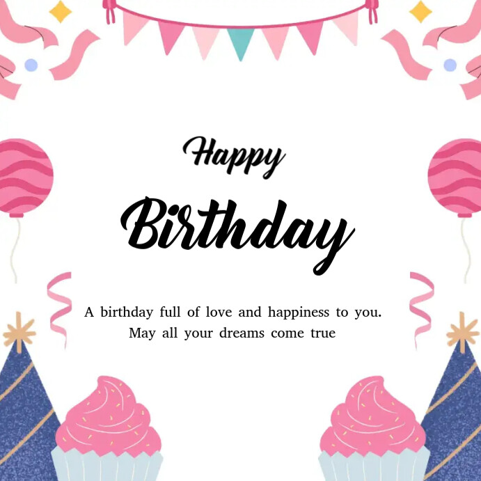 White Pastel Happy Birthday Wish Cards Instagram Post Template ...