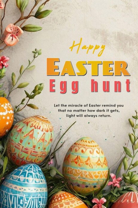 White Pastel Happy Easter Egg Hunt Poster Template | PosterMyWall