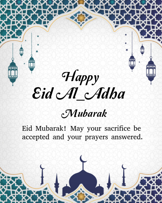 White Pastel Happy Eid Al Adha Wish Cards Instagram Portrait Template ...