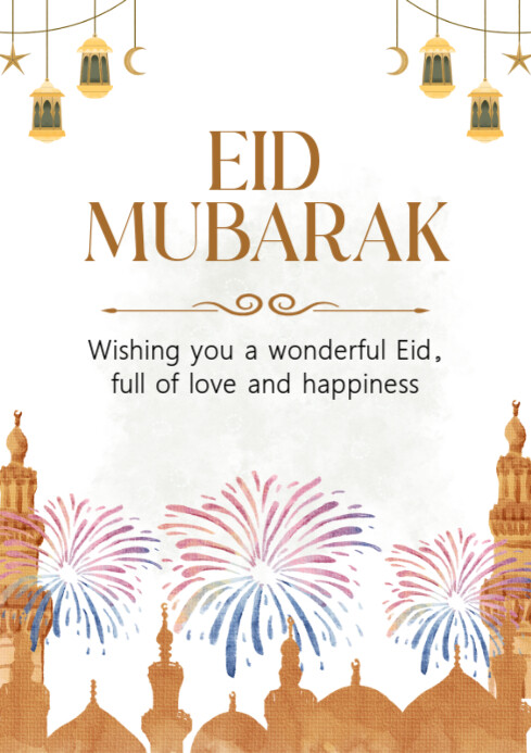 Copy of White Pastel Happy Eid Mubarak Celebration Wishes Flyers A4 ...