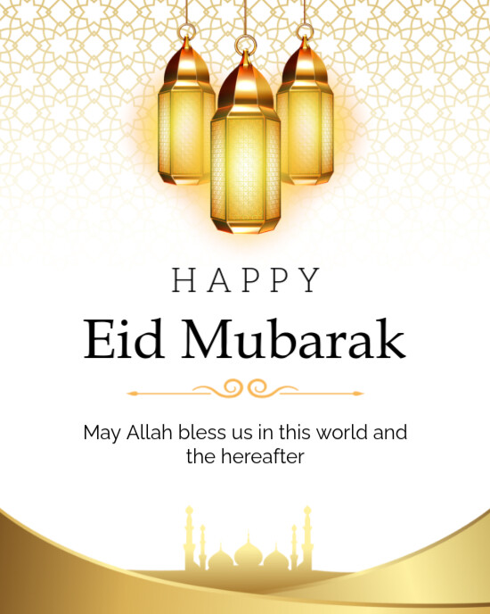 White Pastel Happy Eid Mubarak Celebration Wishes Instagram Portrait ...