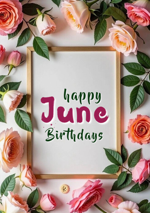 White Pastel Happy June Birthdays A4 Template | PosterMyWall