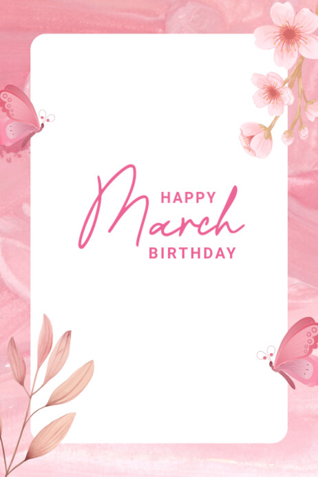 White Pastel Happy March Birthday Poster Template | PosterMyWall