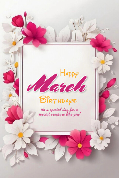 White Pastel Happy March Birthdays Banner 4' × 6' Template | PosterMyWall