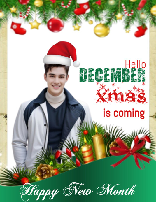 White Pastel Happy New Month December Greeting Cards Template Flyer (us ...