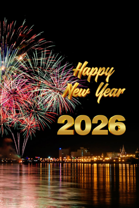 White Pastel Happy New Year 2026 Fireworks Poster – Festive Celebration ...