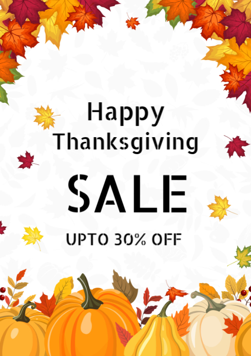 White Pastel Happy Thanksgiving Sale Offer A4 Template | PosterMyWall