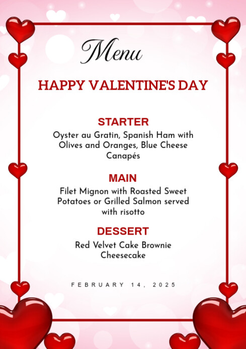 White Pastel Happy Valentine's Day Menu List A4 Template | PosterMyWall