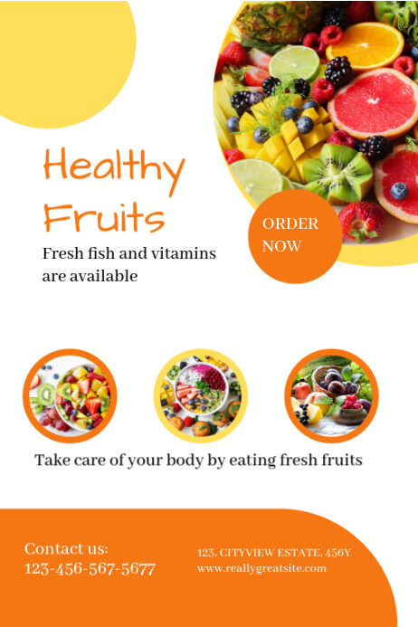 White Pastel Healthy Fruits Templates Poster templaat | PosterMyWall