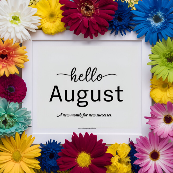 Modèle White Pastel Hello August Logo | PosterMyWall