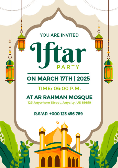 Copy of White Pastel Iftar Party Event Invitation Template A4 ...