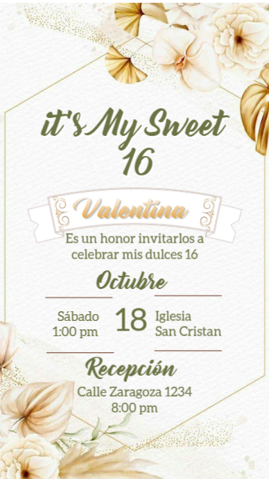 White Pastel Invitación De Cumpleaños Mis Dulces 16 Digital Display (9: ...