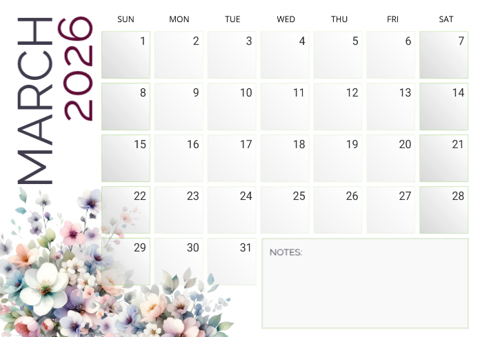 Copy of White Pastel March 2025 Calendar Planner A4 | PosterMyWall