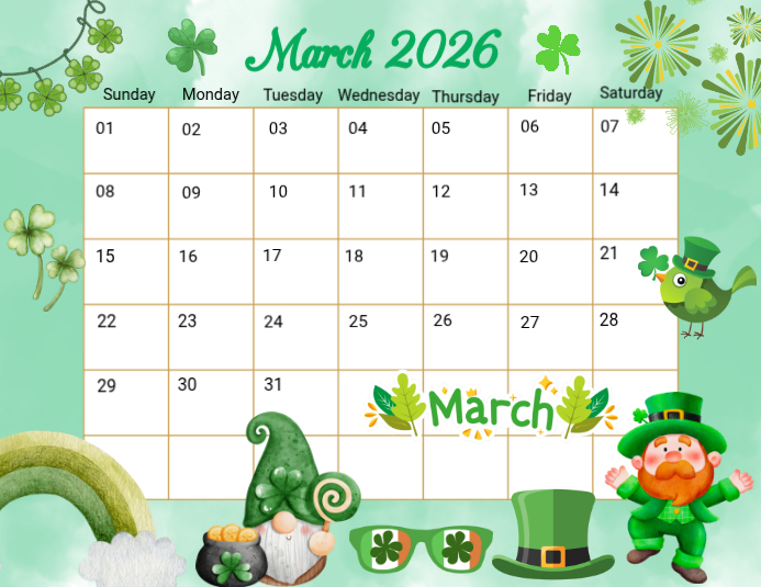 Copy of White Pastel March 2026 Calendar Flyer (us Letter) | PosterMyWall