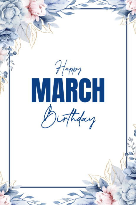 White Pastel March Birthday Poster Template | PosterMyWall