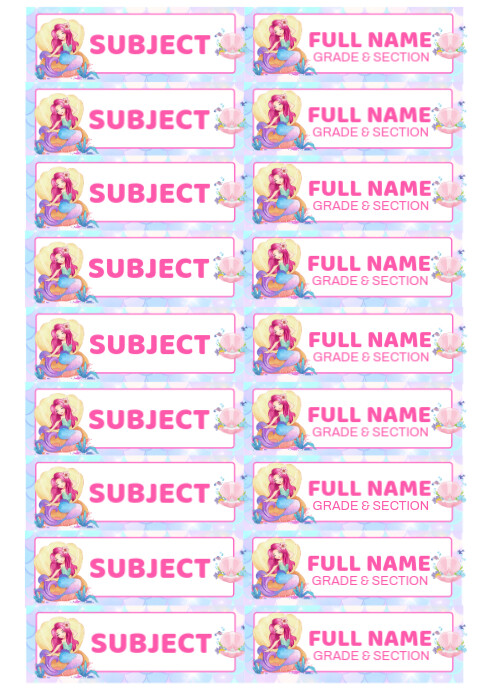 White Pastel Mermaid School Labels A4 Template | PosterMyWall