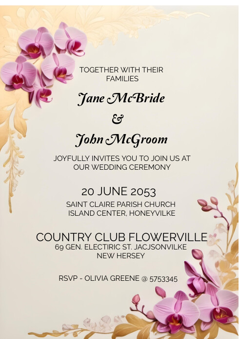 White Pastel Orchid A6 Wedding invitation Template | PosterMyWall